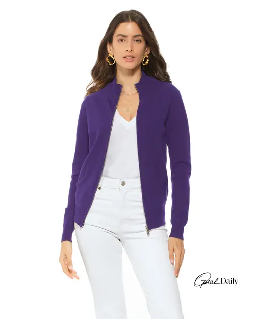 MONTICELLI CASHMERE Pure Cashmere Double-slider Zip Cardigan - Iris Purple