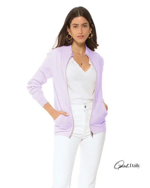 MONTICELLI CASHMERE Pure Cashmere Double-slider Zip Cardigan - Lilac