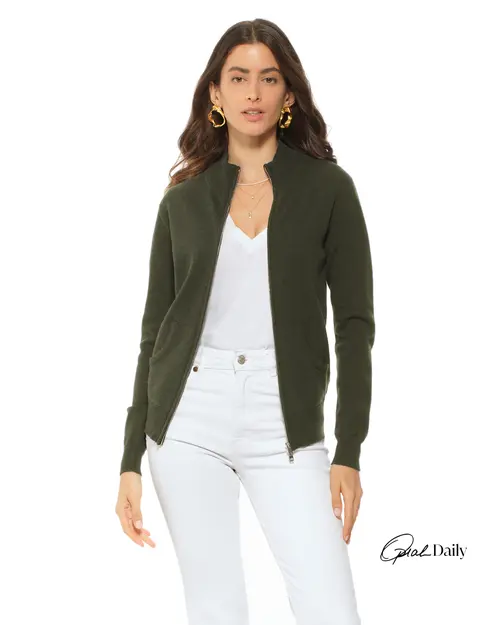 MONTICELLI CASHMERE Pure Cashmere Double-slider Zip Cardigan - Olive Green