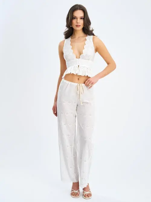MISS CIRCLE Eyelet Straight Leg Pant