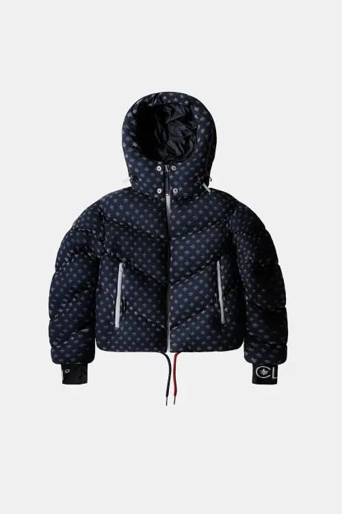 MALIBU SKI CLUB Ditsy Hooded Puffer Jacket - Navy