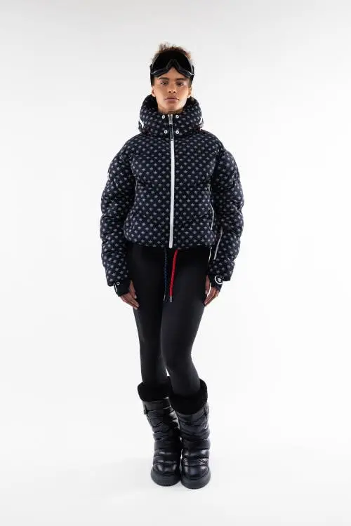 MALIBU SKI CLUB Ditsy Hooded Puffer Jacket - Navy