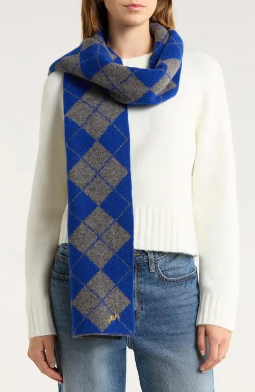 DAMSON MADDER Saskia Argyle Wool Scarf - Blue