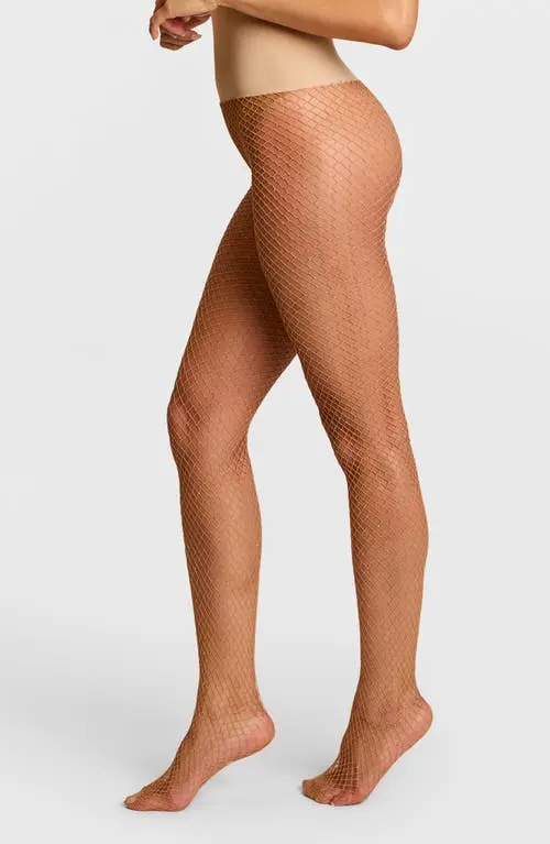 Commando Glitter Fishnet Tights - Camel Sparkle