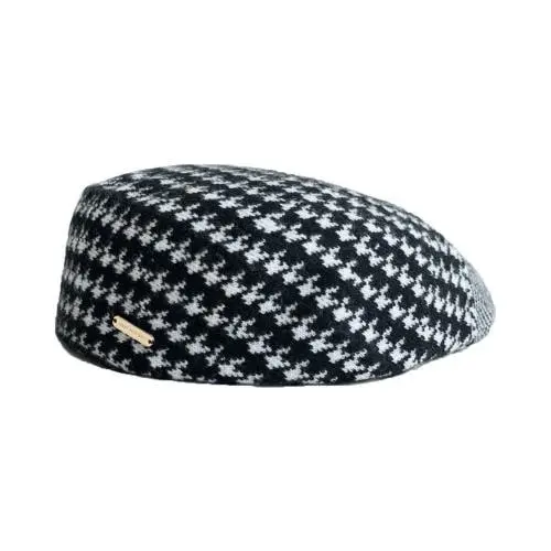 LOST PATTERN Houndstooth Wool-cashmere Blend Beret - Black And White