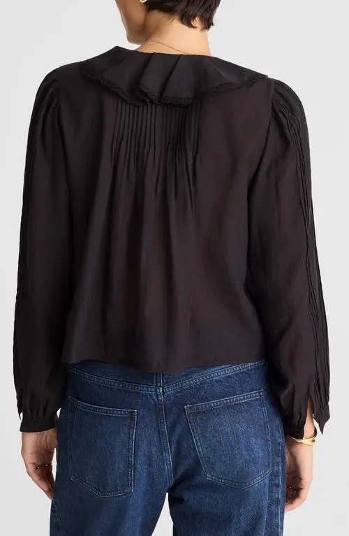 Madewell Lace Insert Ruffle Pintuck Long Sleeve Top - Jet Black