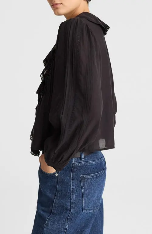 Madewell Lace Insert Ruffle Pintuck Long Sleeve Top - Jet Black
