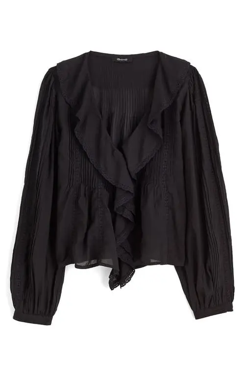 Madewell Lace Insert Ruffle Pintuck Long Sleeve Top - Jet Black