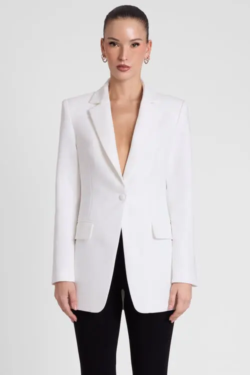 LEAU Classic Column Tailored Belted Blazer - White