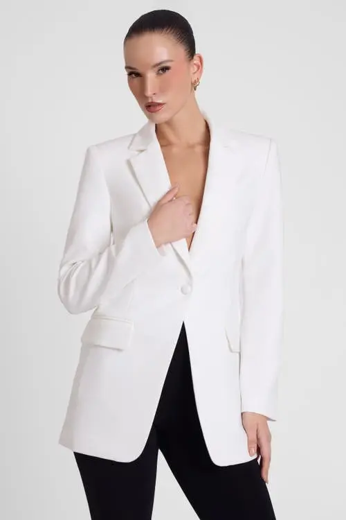 LEAU Classic Column Tailored Belted Blazer - White