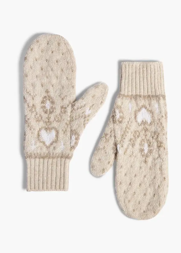Khaite Christel Fair Isle Cashmere Mittens - Ecru Multi