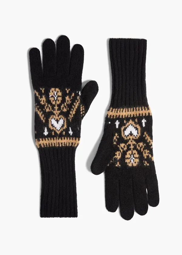 Khaite Domini Fair Isle Cashmere Gloves - Black / Camel Multi