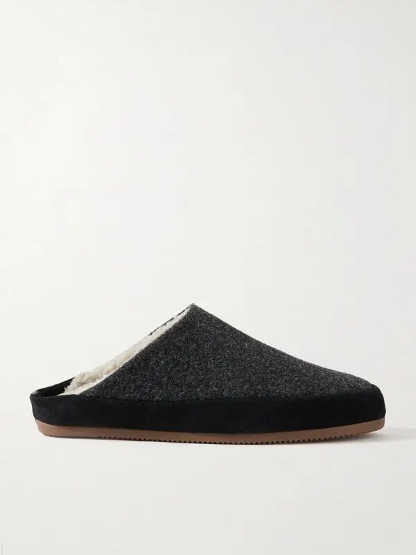 Mulo Suede-trimmed Shearling-lined Wool Slippers - Gray