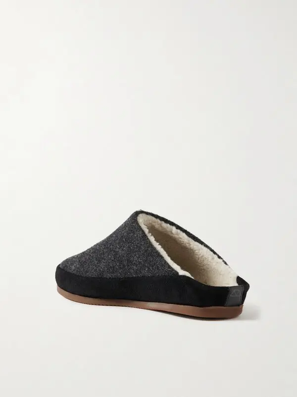 Mulo Suede-trimmed Shearling-lined Wool Slippers - Gray