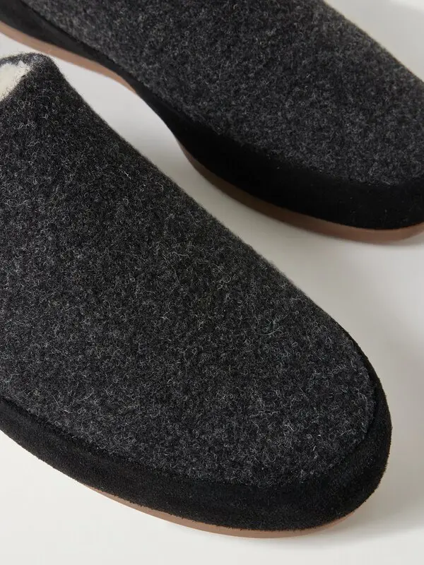 Mulo Suede-trimmed Shearling-lined Wool Slippers - Gray