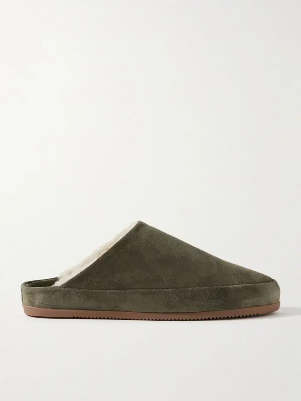 Mulo Shearling-lined Suede Slippers - Green