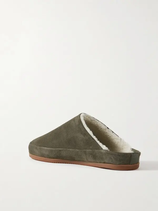 Mulo Shearling-lined Suede Slippers - Green