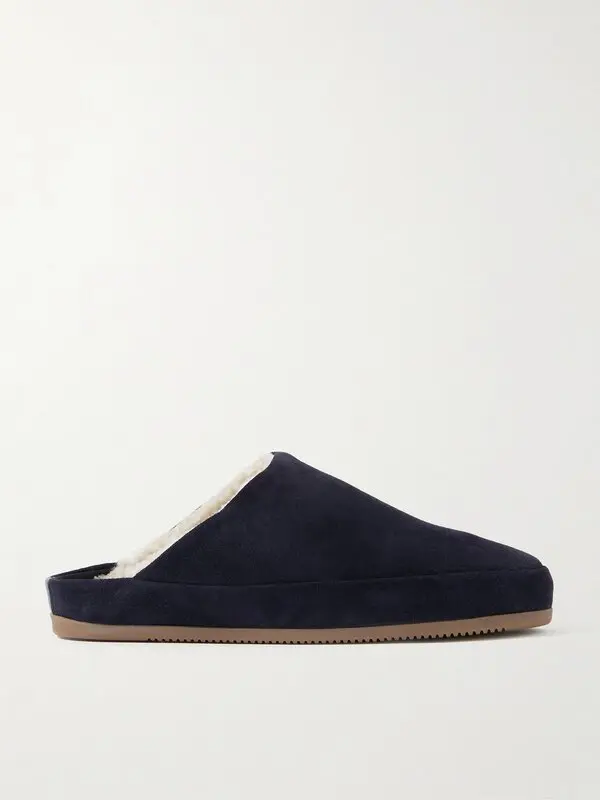Mulo Shearling-lined Suede Slippers - Blue