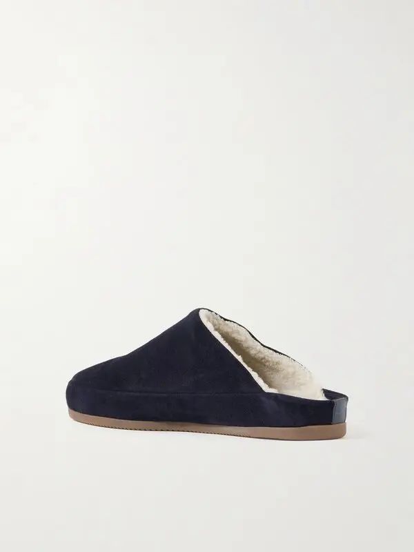 Mulo Shearling-lined Suede Slippers - Blue