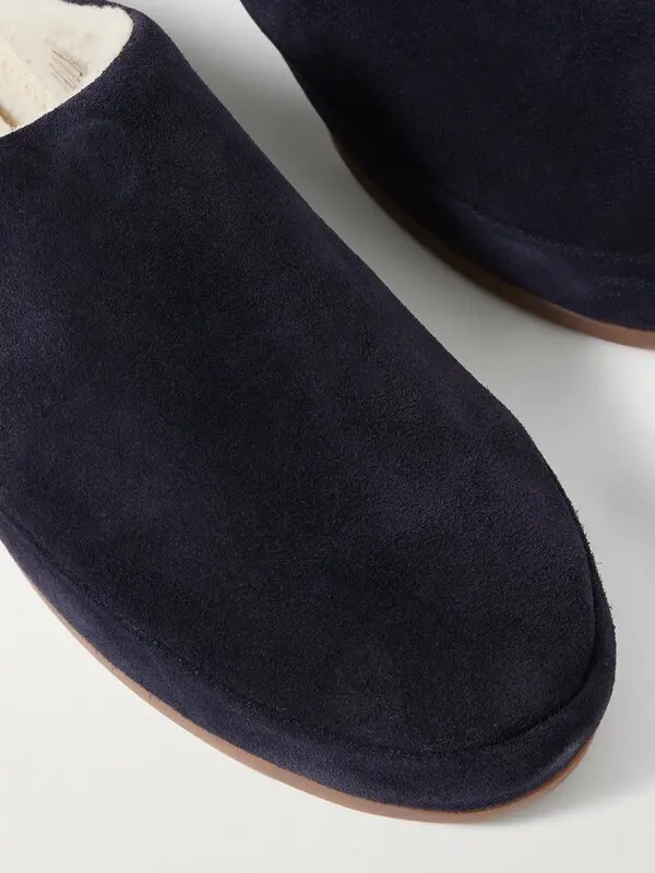 Mulo Shearling-lined Suede Slippers - Blue