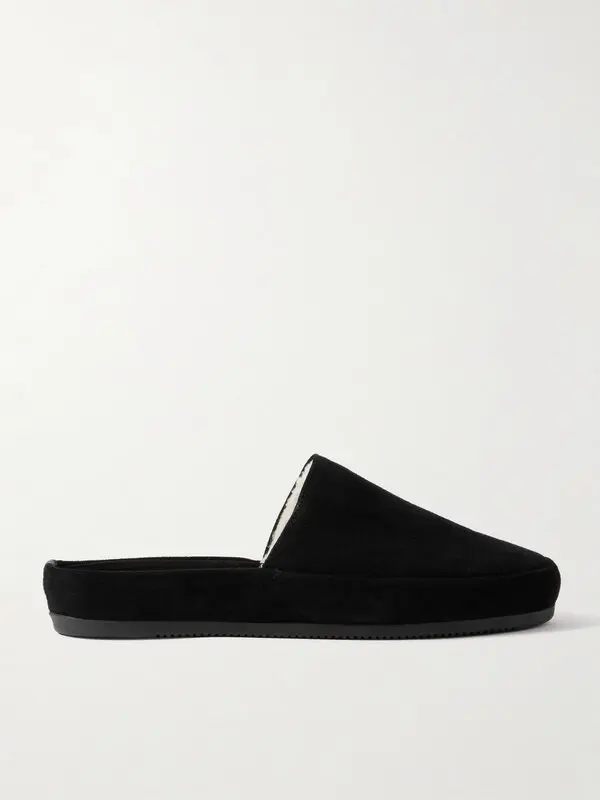 Mulo Shearling-lined Suede Slippers - Black