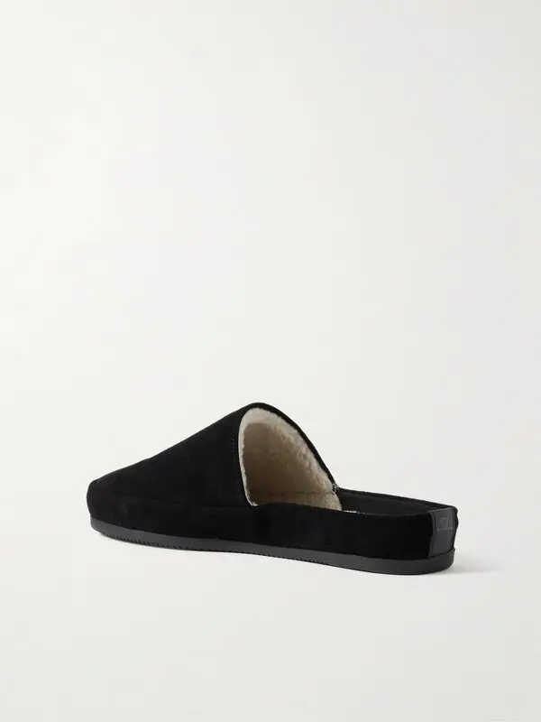 Mulo Shearling-lined Suede Slippers - Black