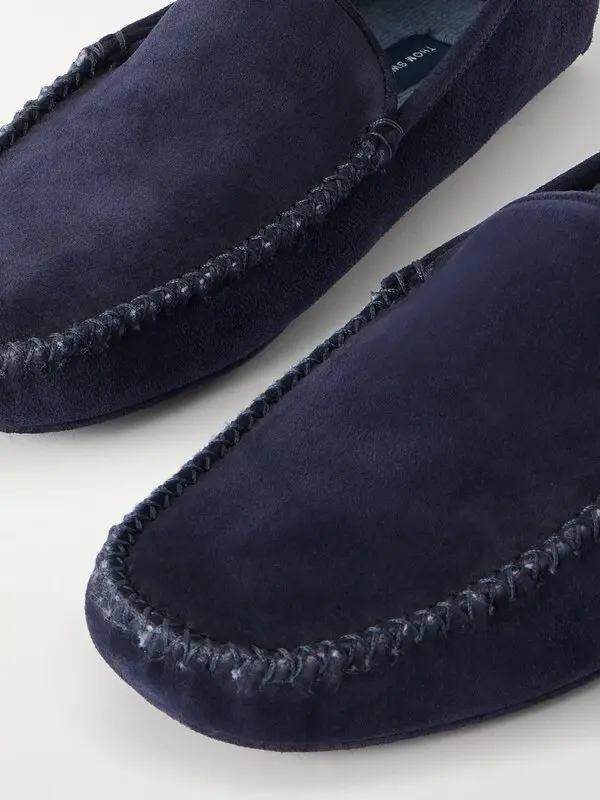 Thom Sweeney Cashmere-lined Suede Slippers - Blue
