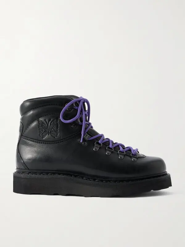 Needles Logo-debossed Leather Boots - Black