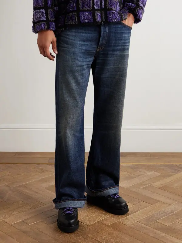 Needles Logo-debossed Leather Boots - Black
