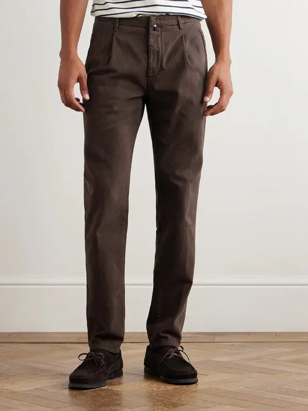 SLOWEAR Incotex Blue Division Cotton And Cashmere-blend Twill Trousers - Brown