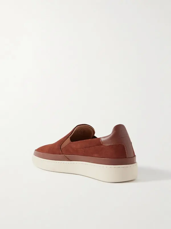 Mulo Leather-trimmed Suede Slip-on Sneakers - Brown