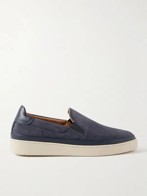 Mulo Leather-trimmed Suede Slip-on Sneakers - Blue