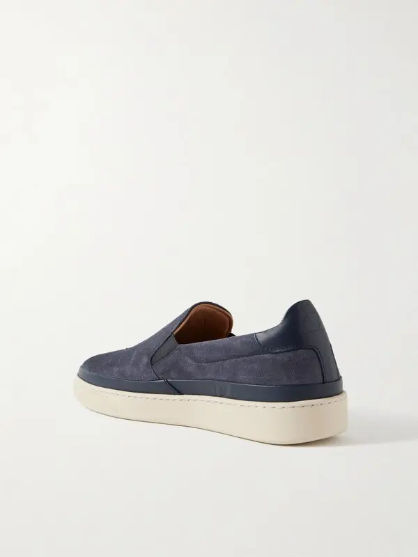 Mulo Leather-trimmed Suede Slip-on Sneakers - Blue