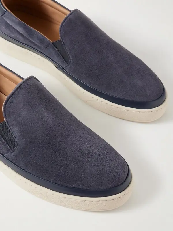 Mulo Leather-trimmed Suede Slip-on Sneakers - Blue