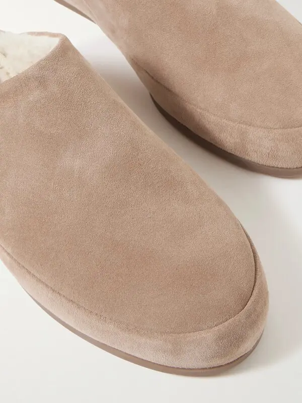 Mulo Shearling-lined Suede Slippers - Brown