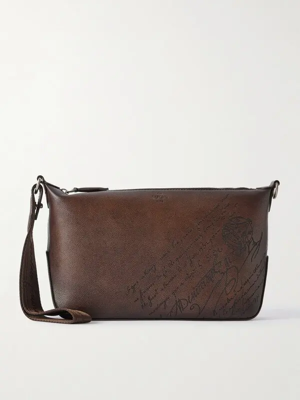 Berluti Toujours Soft Scritto Venezia Leather Pouch - Brown