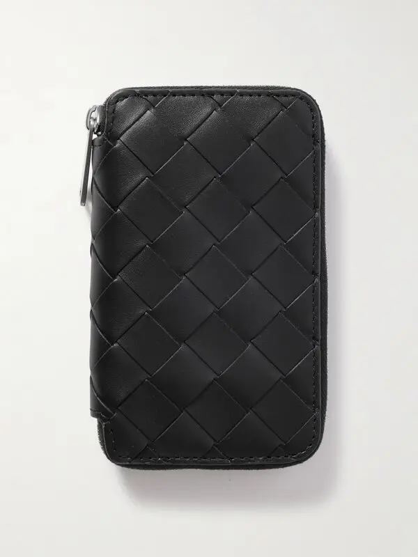 Bottega Veneta Intrecciato Leather Zip-around Key Case - Black