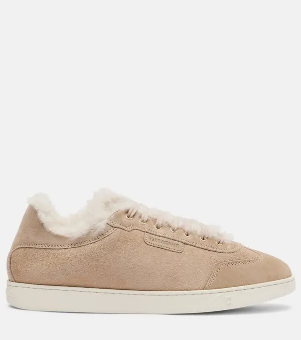 FERRAGAMO Shearling-lined Suede Sneakers