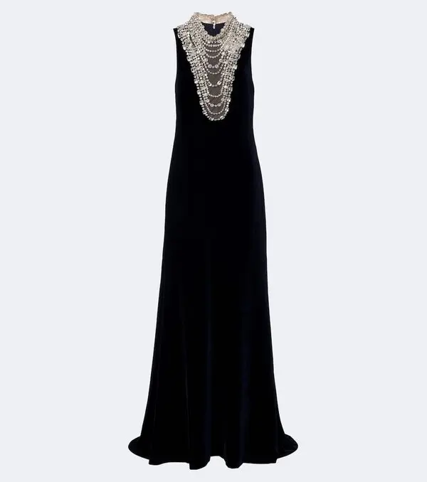 Costarellos Crystal-embellished Velvet Gown - Blue