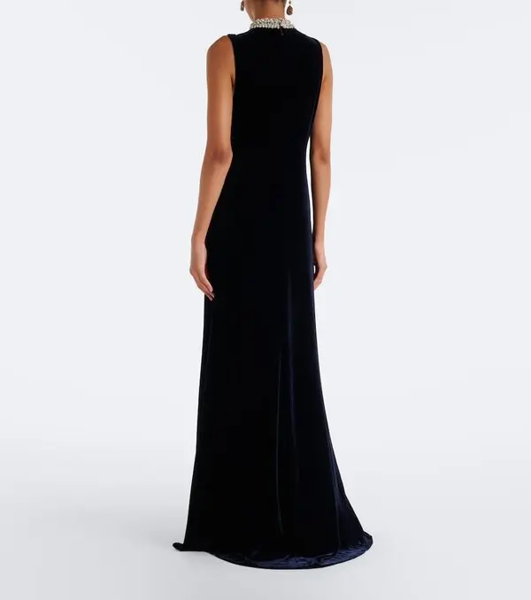 Costarellos Crystal-embellished Velvet Gown - Blue