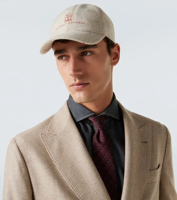 Brunello Cucinelli Herringbone Wool And Cashmere Baseball Cap - Beige