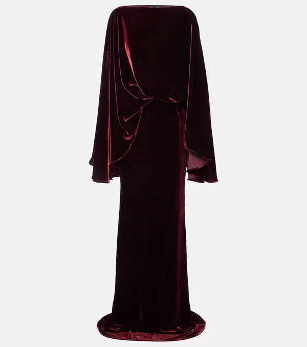 TALLER MARMO Musidora Draped Velvet Gown - Burgundy