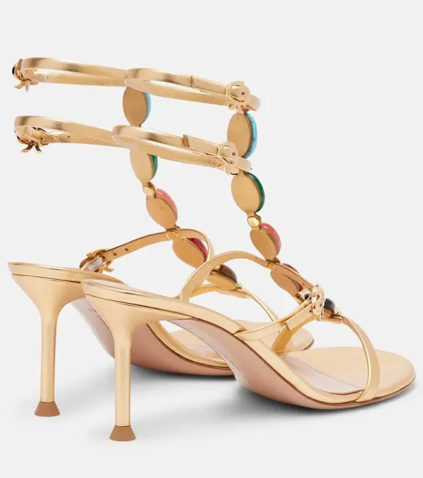 GIANVITO ROSSI Embellished Metallic Leather Sandals