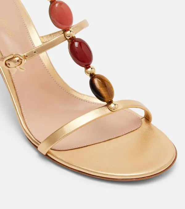 GIANVITO ROSSI Embellished Metallic Leather Sandals