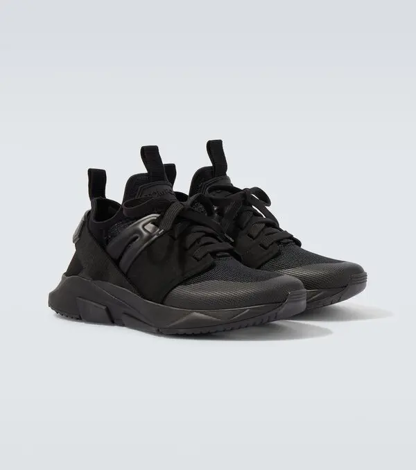 TOM FORD Jago Leather-trimmed Sneakers - Black