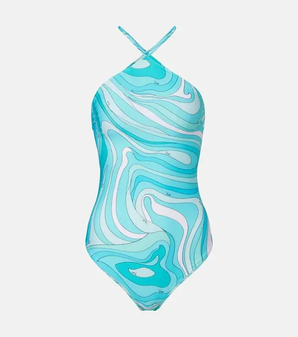 Emilio Pucci Marmo Halterneck Swimsuit - Blue