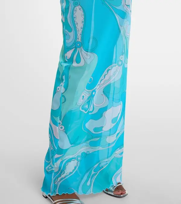 Emilio Pucci Orchidee Sheer Maxi Dress - Blue