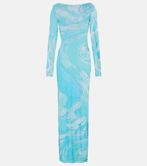 Emilio Pucci Orchidee Sheer Maxi Dress - Blue