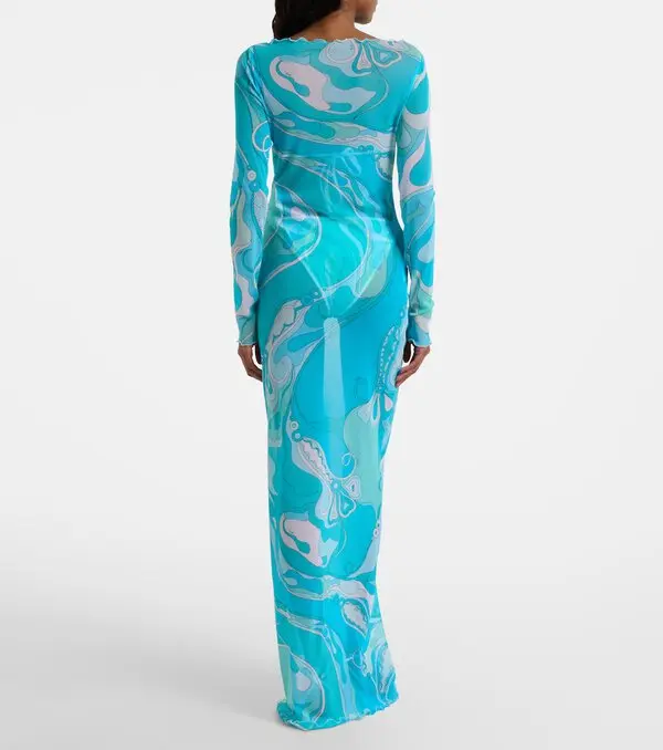 Emilio Pucci Orchidee Sheer Maxi Dress - Blue