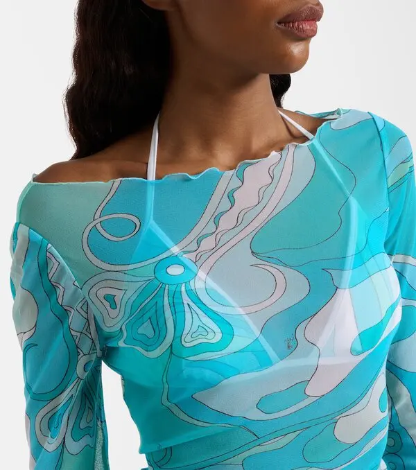 Emilio Pucci Orchidee Sheer Maxi Dress - Blue